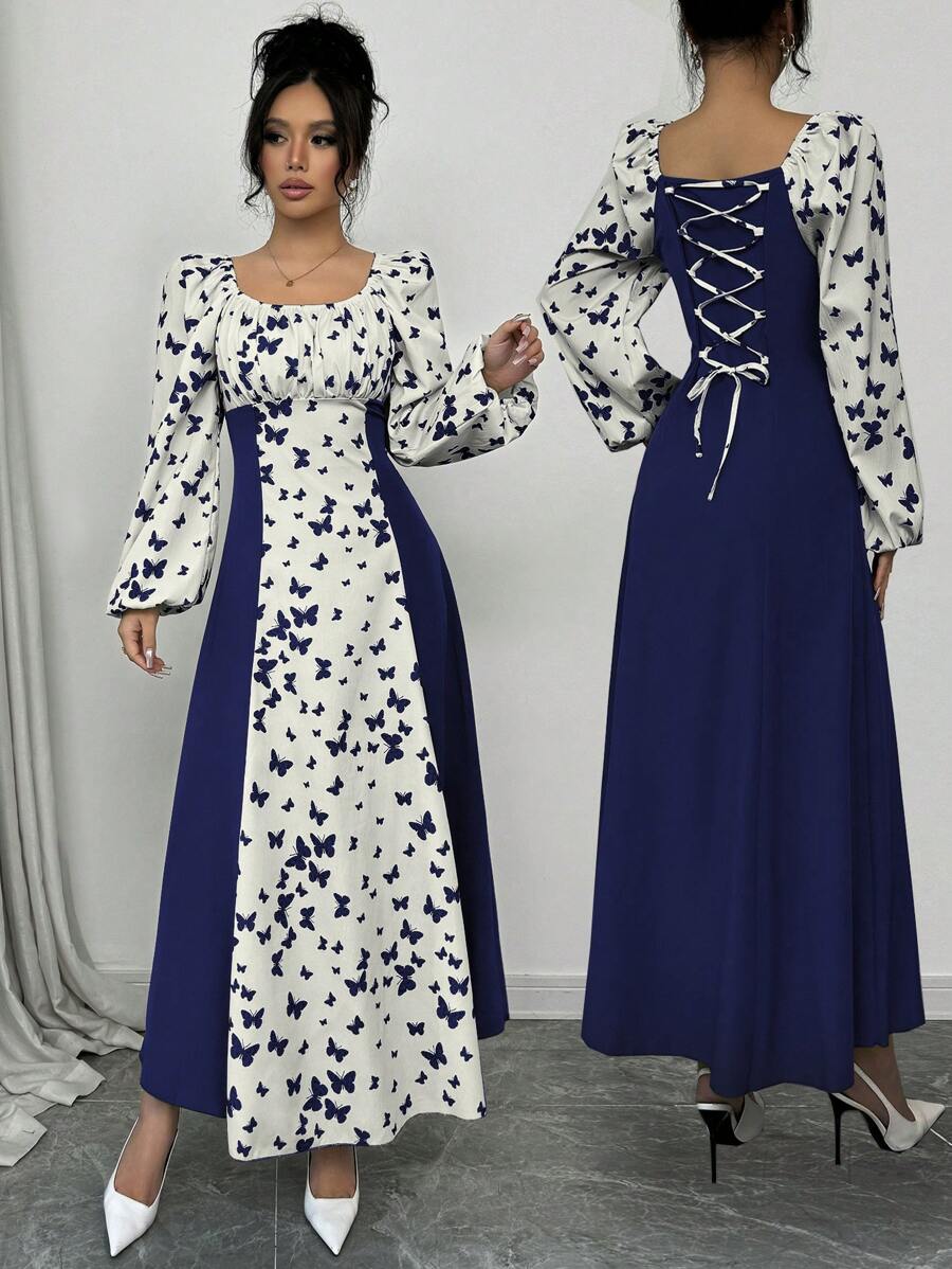 Modelyn Women's Solid Color Splice Long Sleeve Casual Long Dress | SHEIN USA