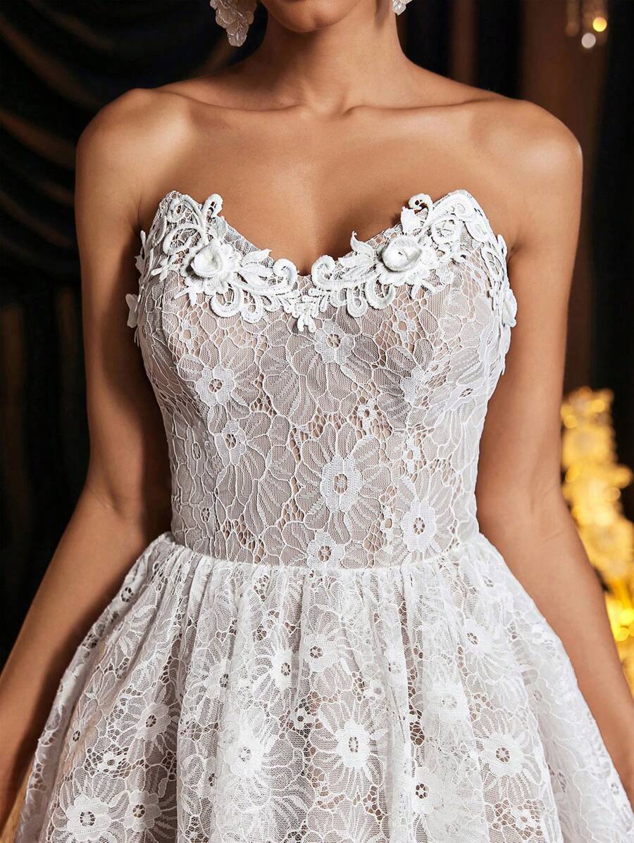 SHEIN Belle Luxurious, Elegant And Noble White Lace Strapless Dress ...