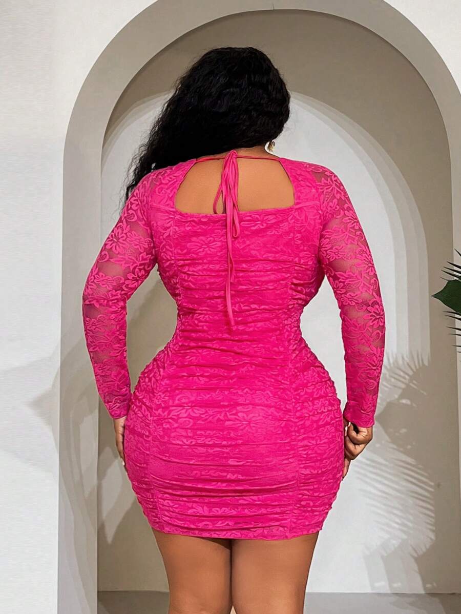 SHEIN Slayr Sexy Valentine's Day Plus Size Low-Cut Lace Bodycon Dress - G | SHEIN Singapore