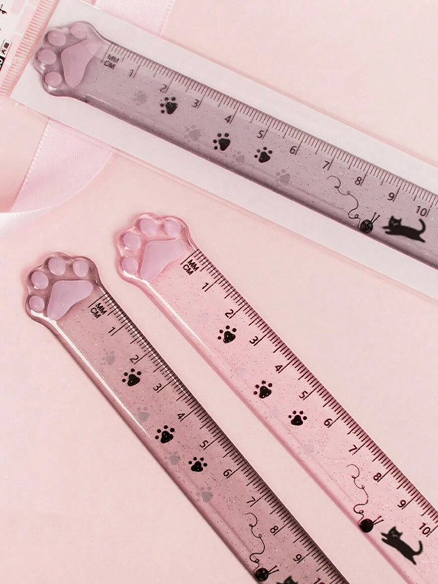 SHEIN 1pc Random Cute Kitty Cat Paw Straight Ruler Kawaii Stationery ...