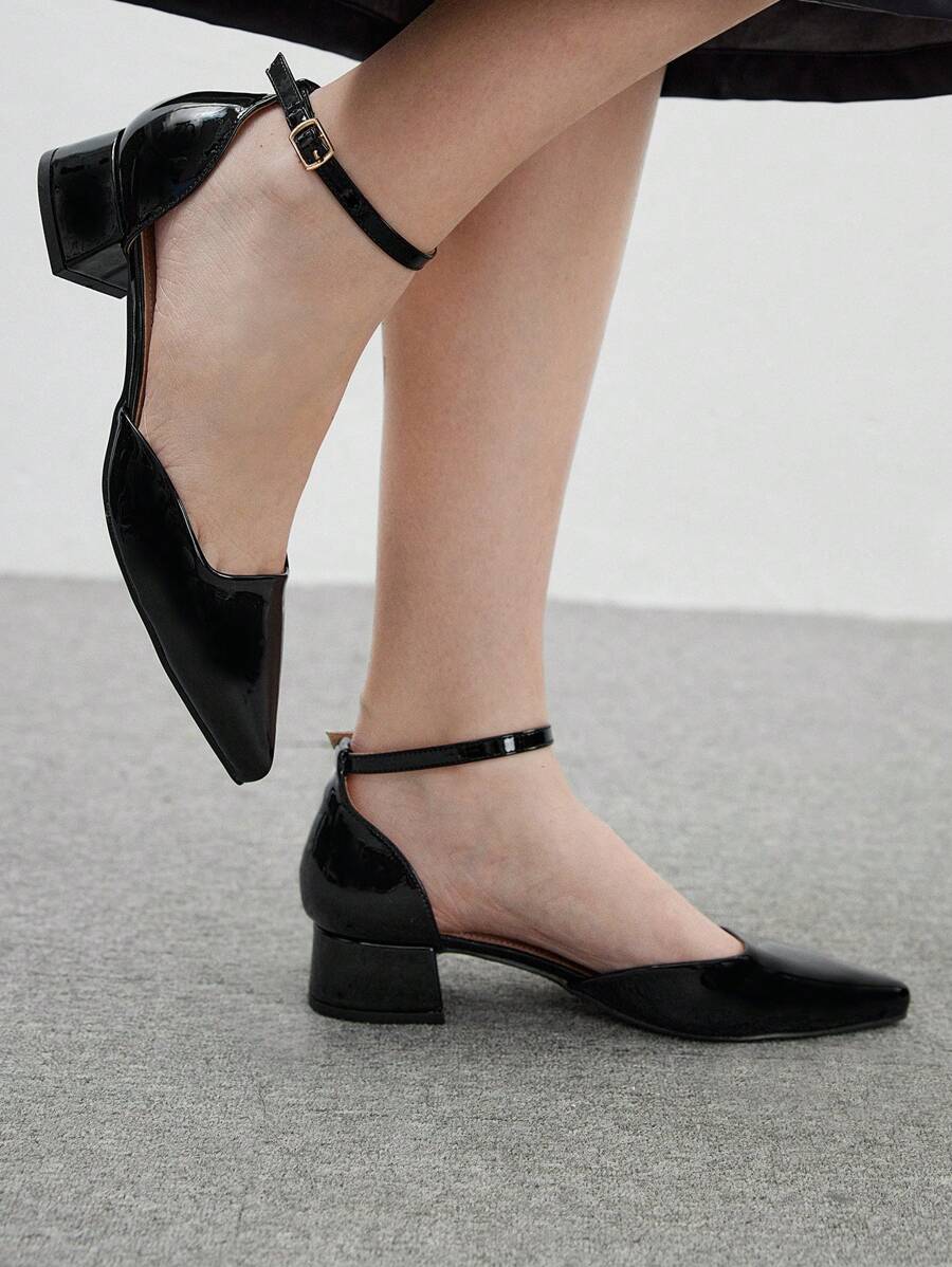 CUCCOO BIZCHIC Black Basic Commute Office Thick Heel Peep Toe Women ...