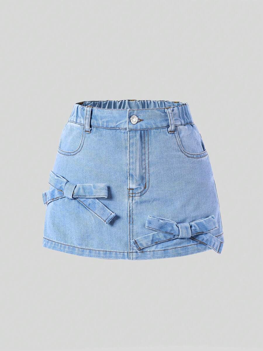 SHEIN Tween Girl Summer New Niche Design High Waist Slim Fit Bowknot ...
