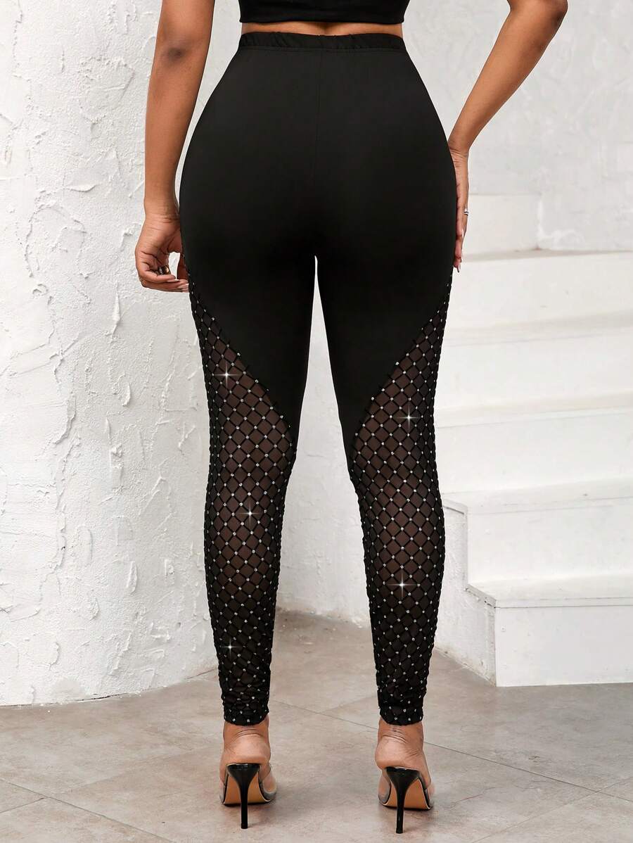 SHEIN Lady Sequined Mesh Spliced Leggings, Elegant And Sexy For Everyday Use In All Seasons ...
