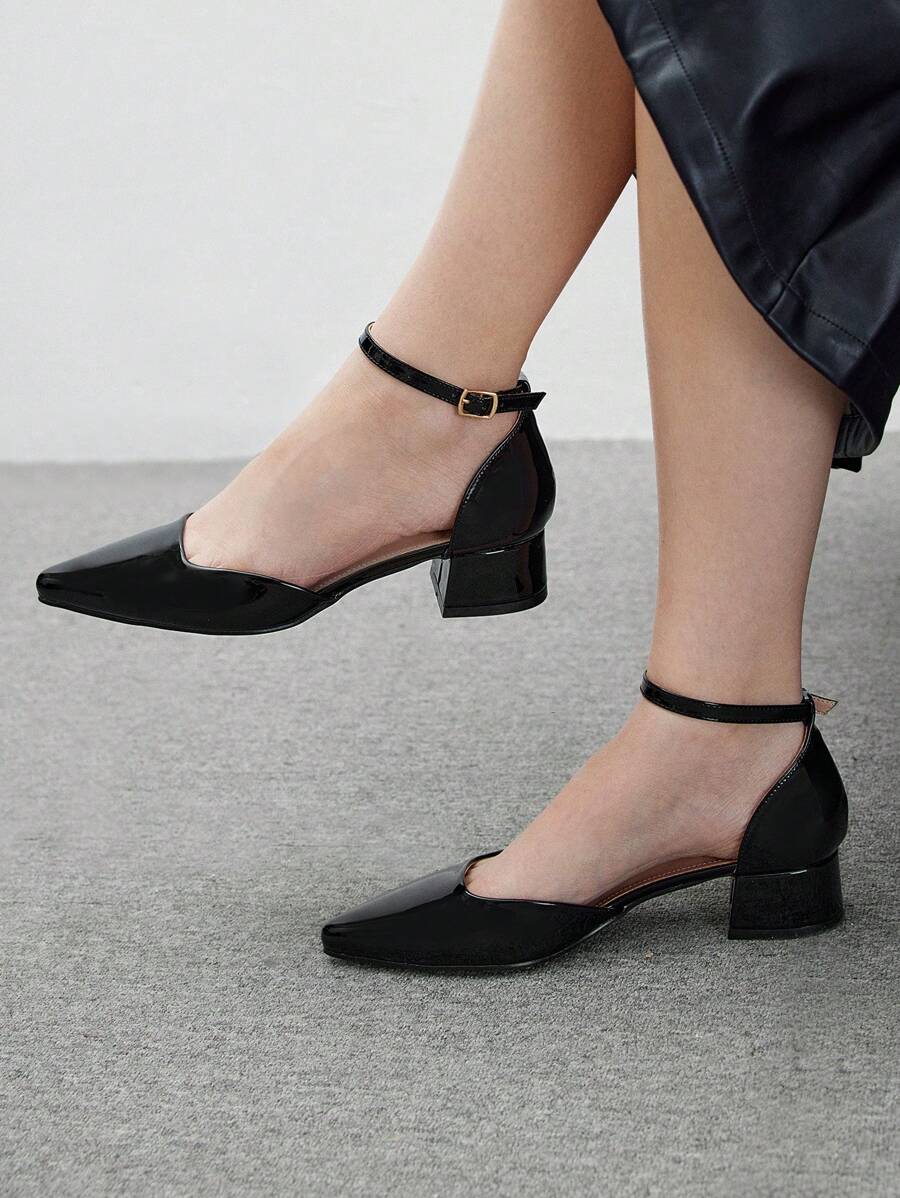 CUCCOO BIZCHIC Black Basic Commute Office Thick Heel Peep Toe Women ...