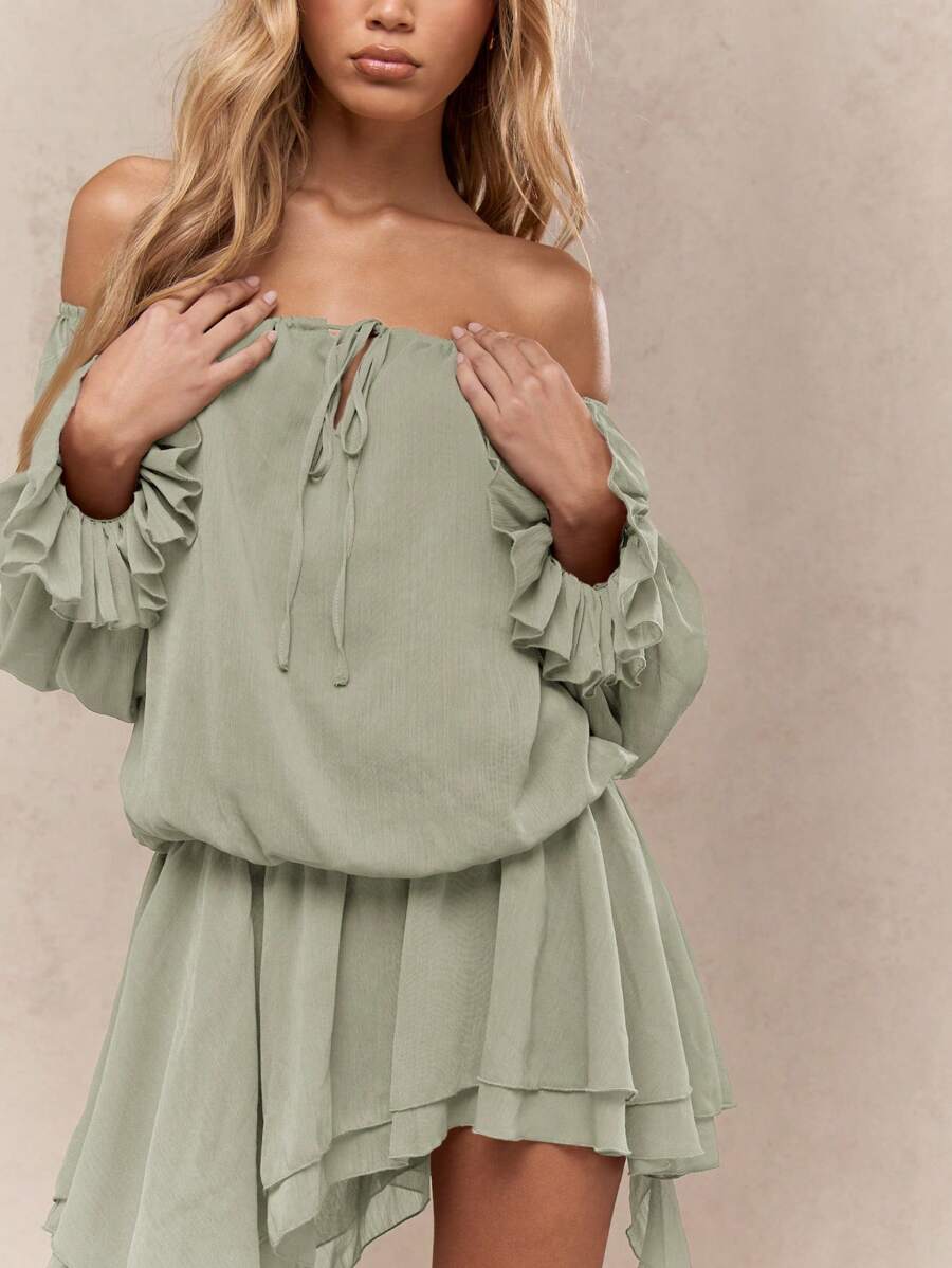 MISSGUIDED Boho Elegant St. Patrick'S Day Sage Green Off Shoulder ...