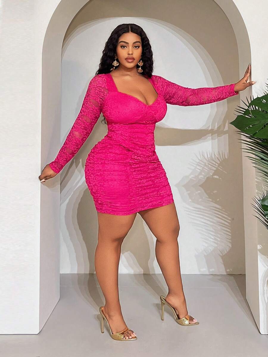 Shein Slayr Sexy Valentines Day Plus Size Low Cut Lace Bodycon Dress G Shein Uk