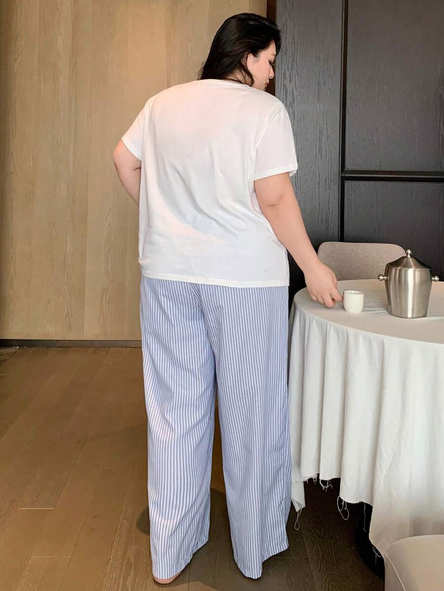 Dazy Plus Plus Size White Pajama Set, Top And Bottom, Suitable For All ...