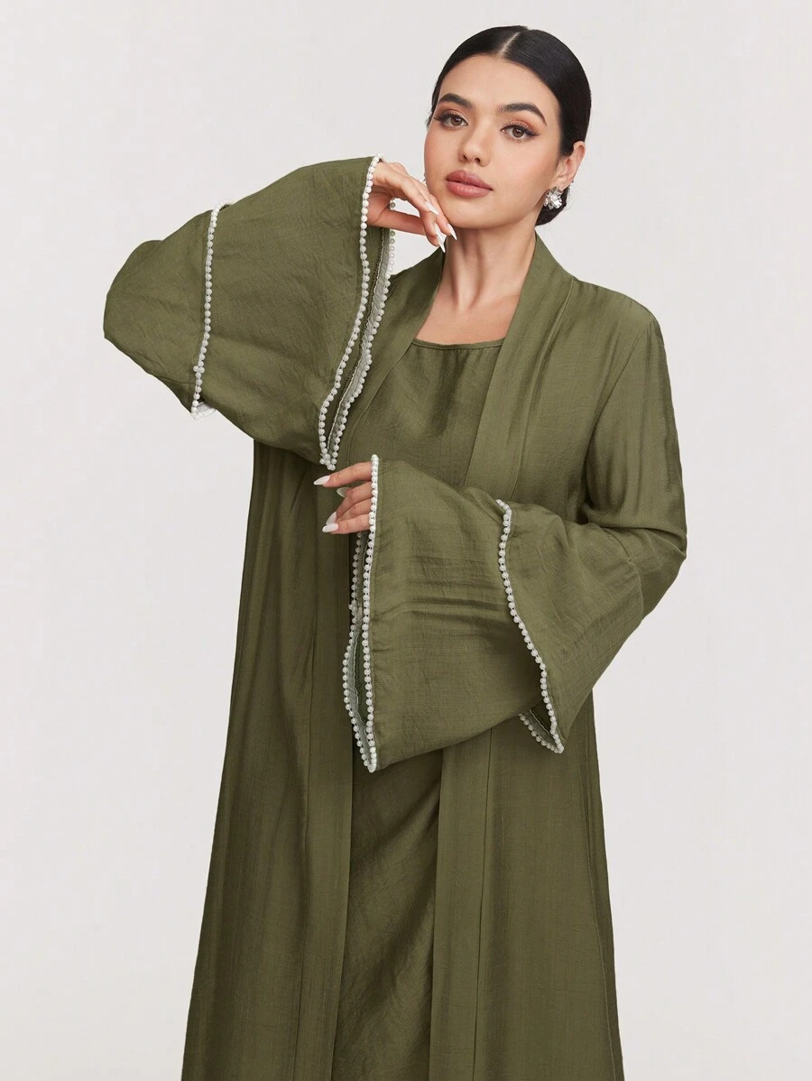 Veilorie Women's Pearl Decor Flare Sleeve Robe And Dress Arab Style ...