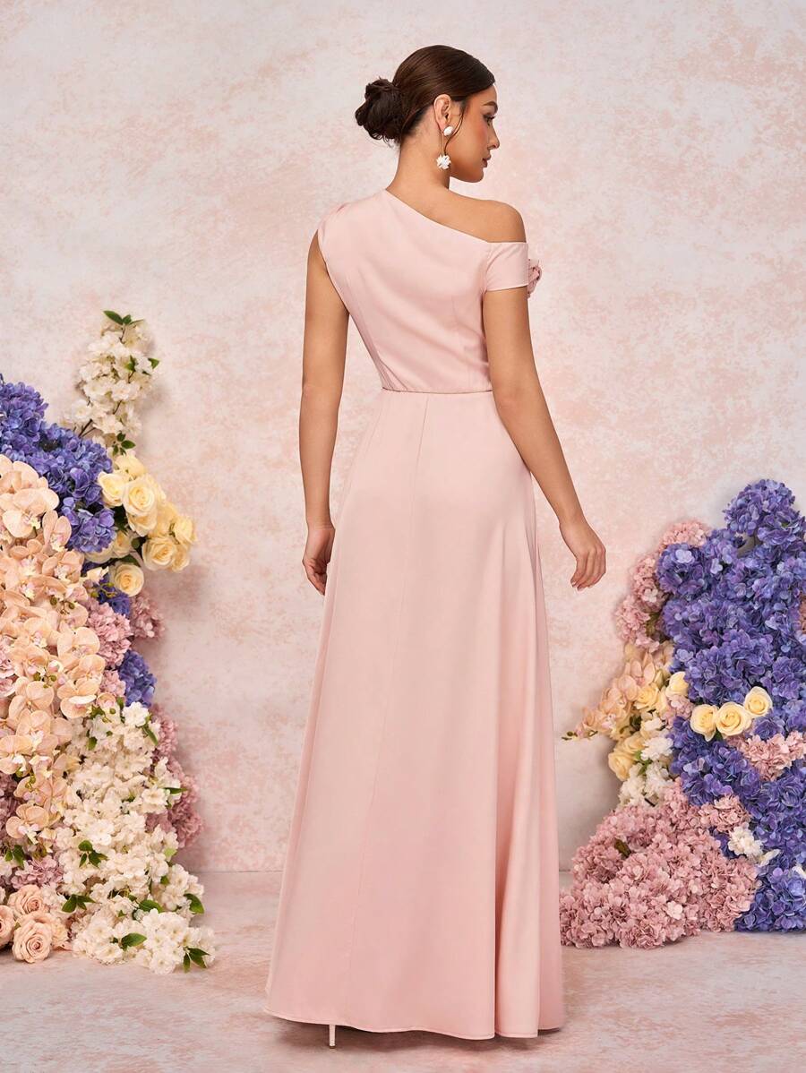 SHEIN Belle Vestido de Dama de Honra Elegante e Romântico em Cetim Rosa ...