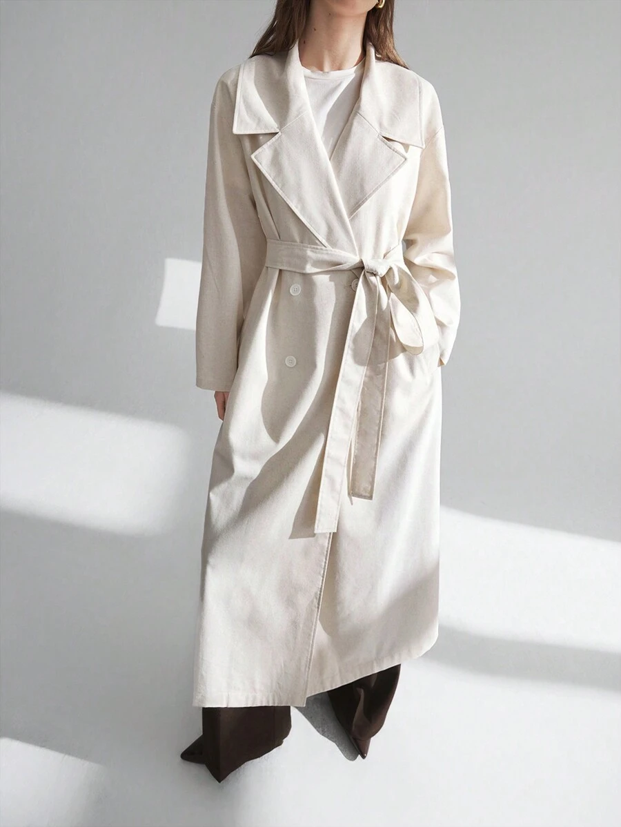 Ontre Women's 2025 New Linen Oversized Lapel Long Trench Coat, Minimalist Casual Resort Wear ...