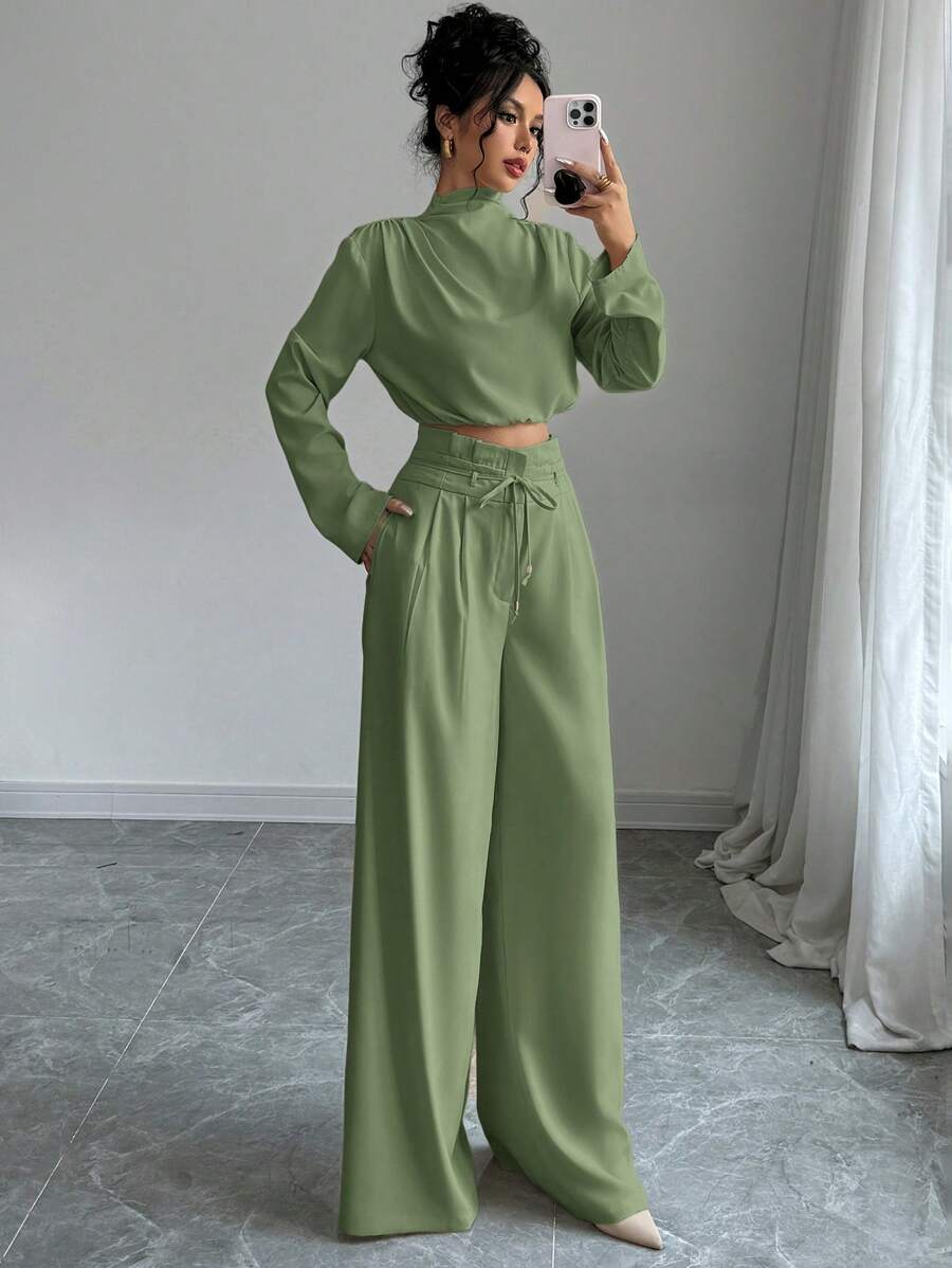 Firerie 2pcs Set Women Office Worker Uniform Apricot V-Neck Shirt ...