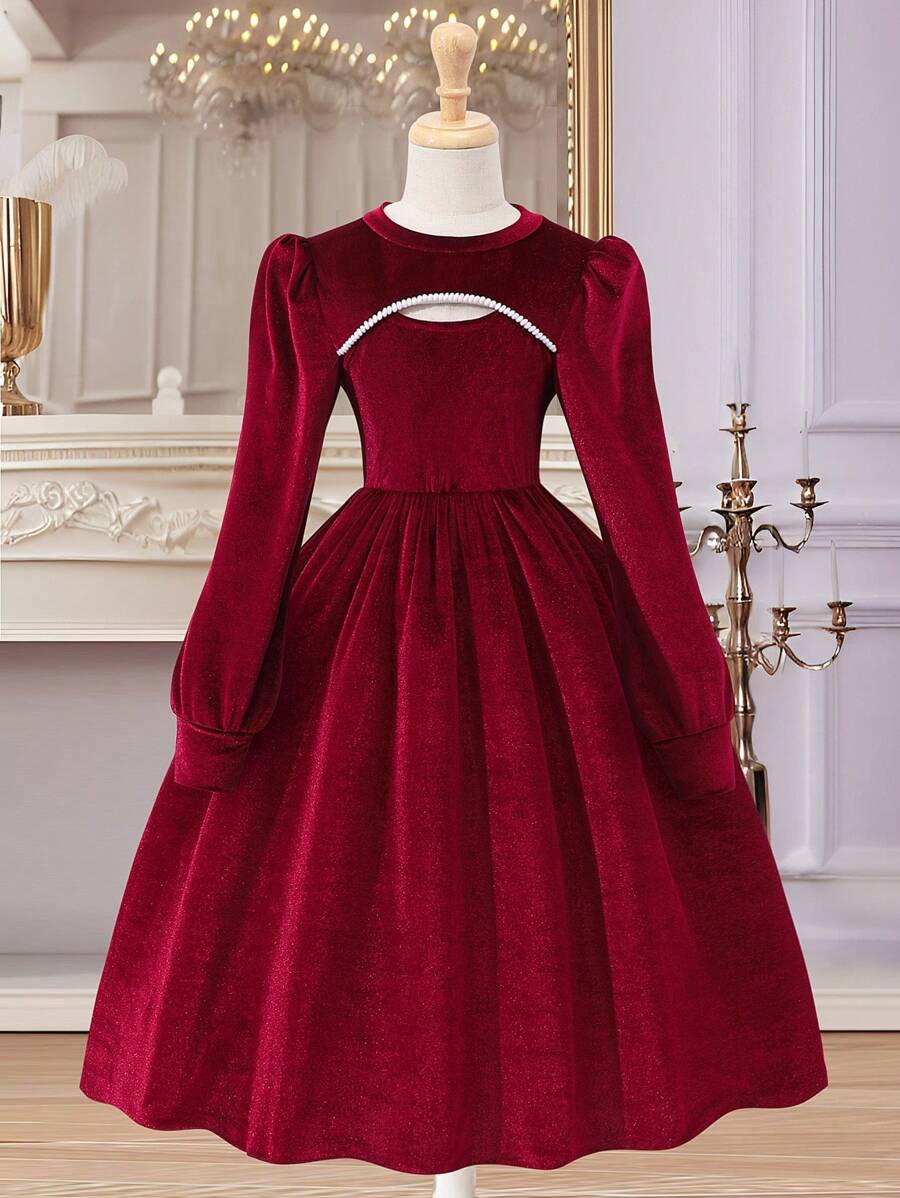 SHEIN Tween Mädchen Vintage französisches Samt Kleid mit Hohldesign ...