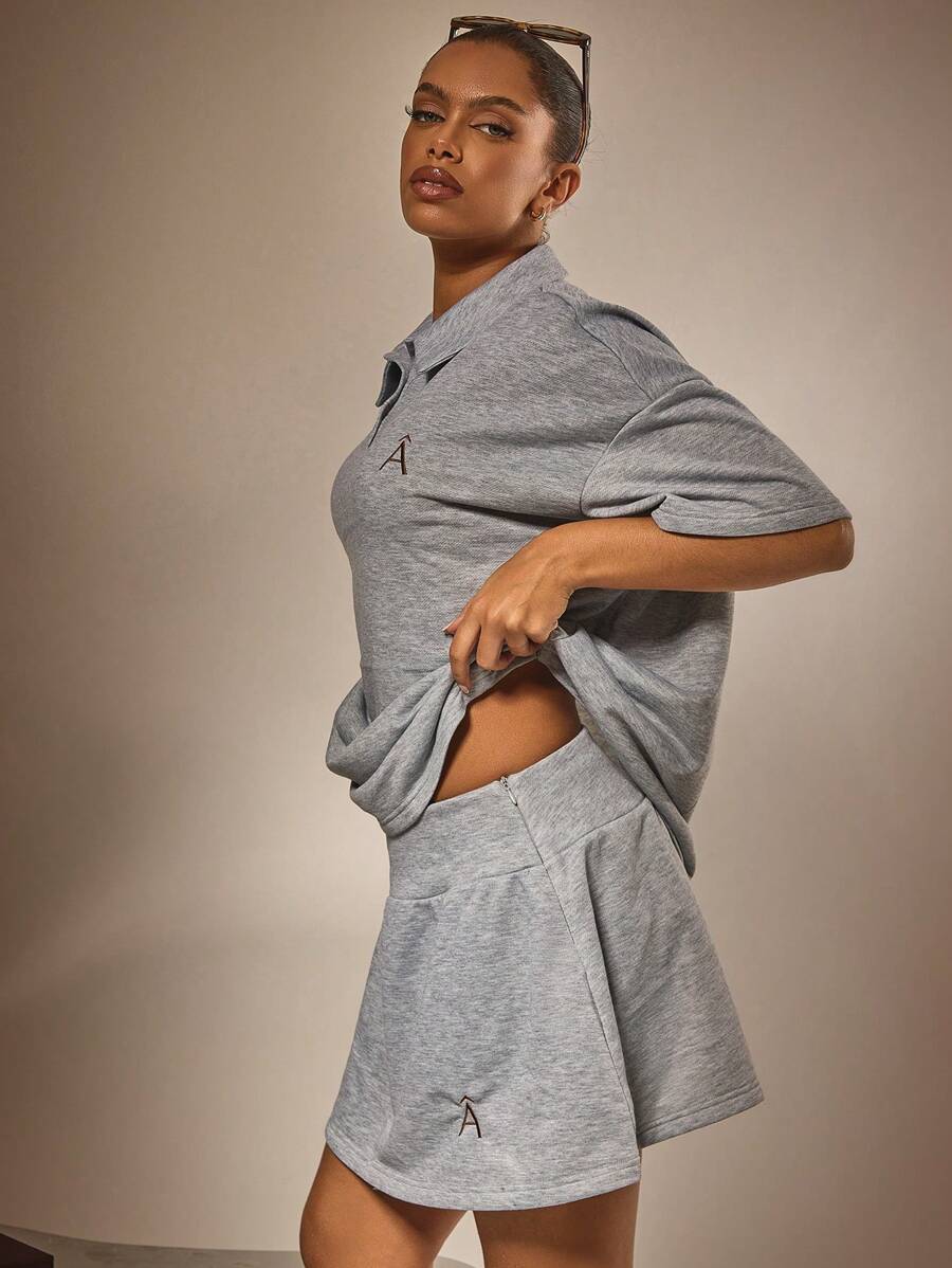 Athîral 2 peças/Conjunto Top de Manga Curta com Botões na Frente e Saia ...