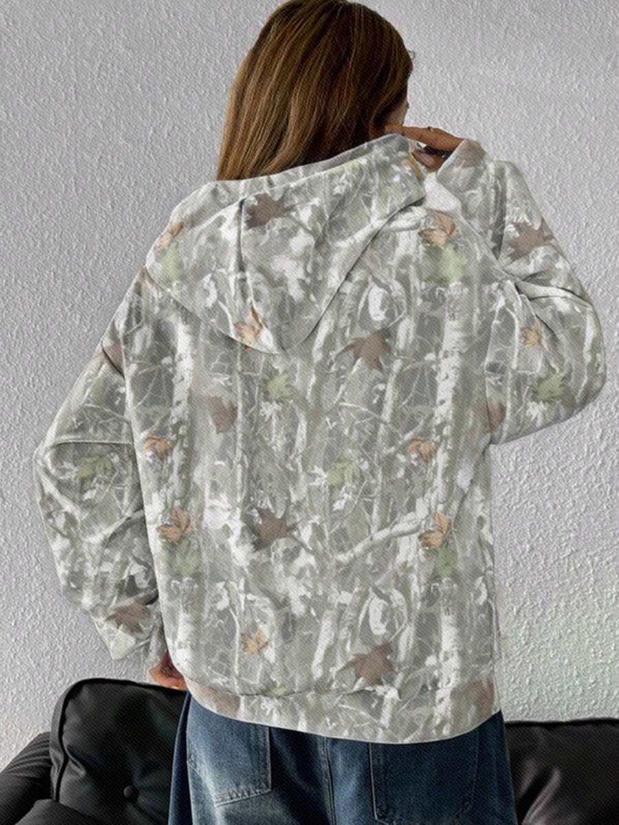 SHEIN EZwear Vintage Tree Branch Camouflage Street Graphic Print Hoodie ...