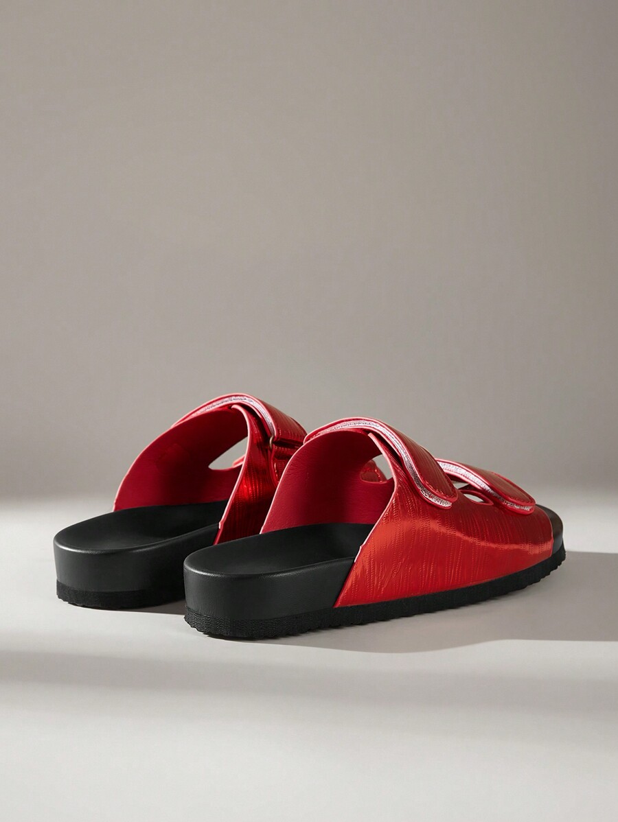 Solecia Women's Red Open Toe Casual Lace-Up Flat Sandals, Comfortable ...