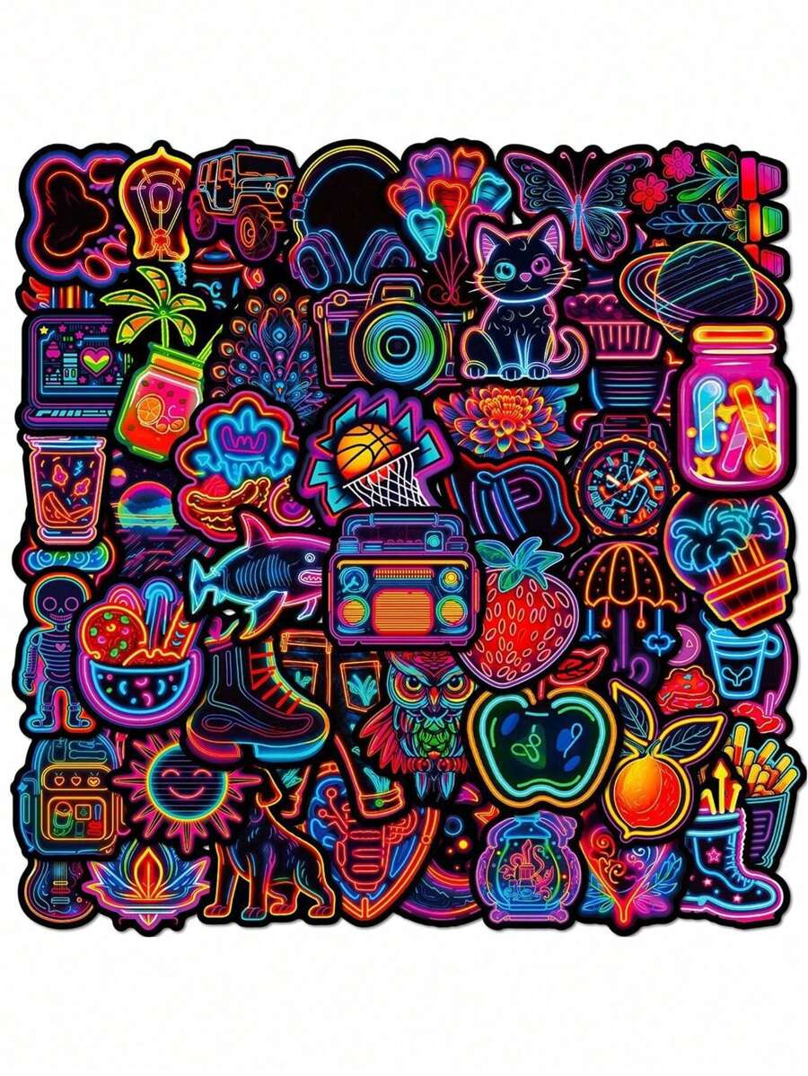 SHEIN Neon Stickers Pack 50Pcs, Waterproof Vinyl Stickers For Water ...