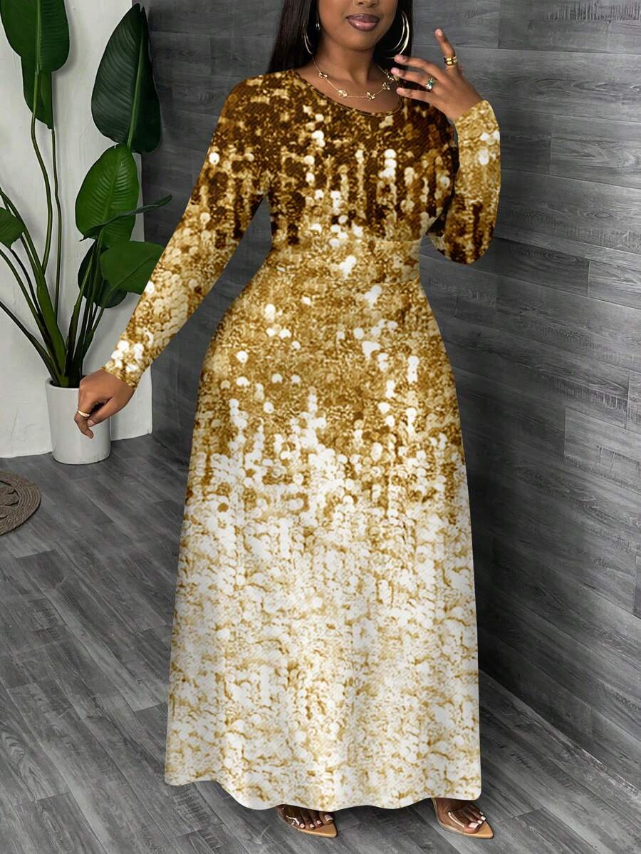 Slaydiva Casual Simple All-Over Print Plus Size Dress, Autumn/Winter ...