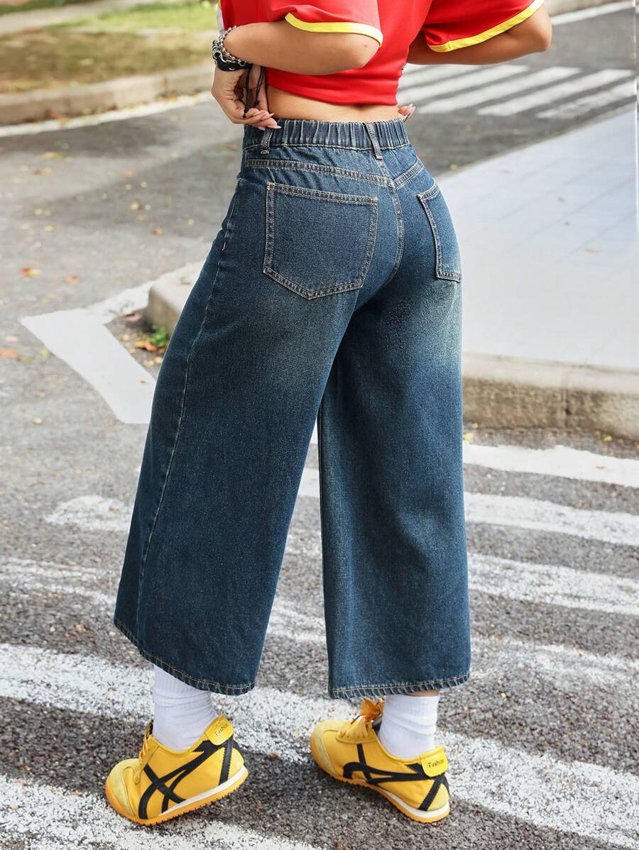 SHEIN PETITE Women's Extra Low Waist Flared 7/8 Length Denim Jeans ...