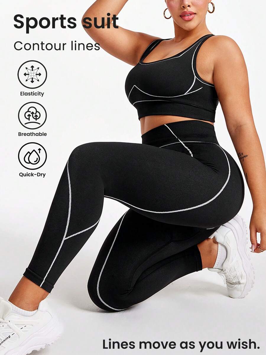 SHEIN Sport Studio Seamless Sports Set For Plus Size Women Workout ...