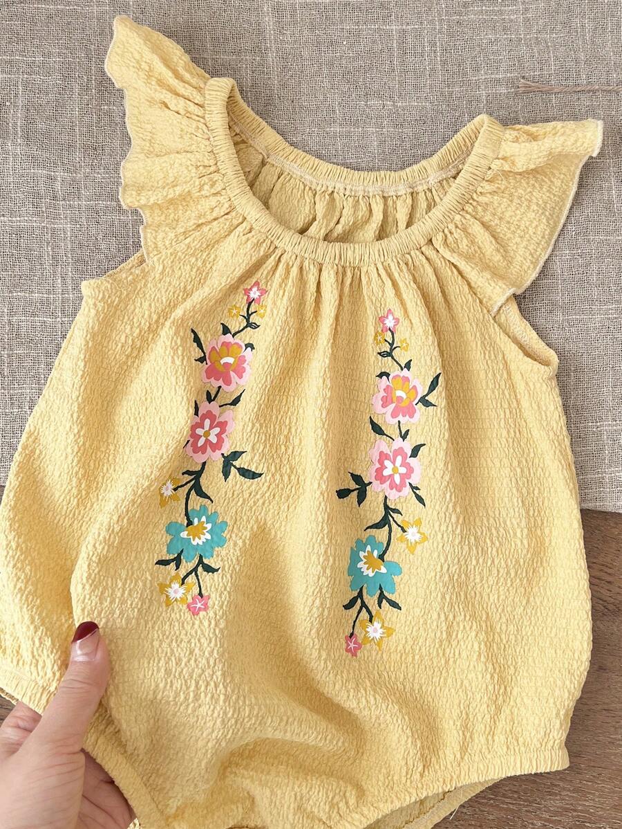 SHEIN Newborn Baby Girl Floral Print Cap Sleeve Romper, Summer | SHEIN USA