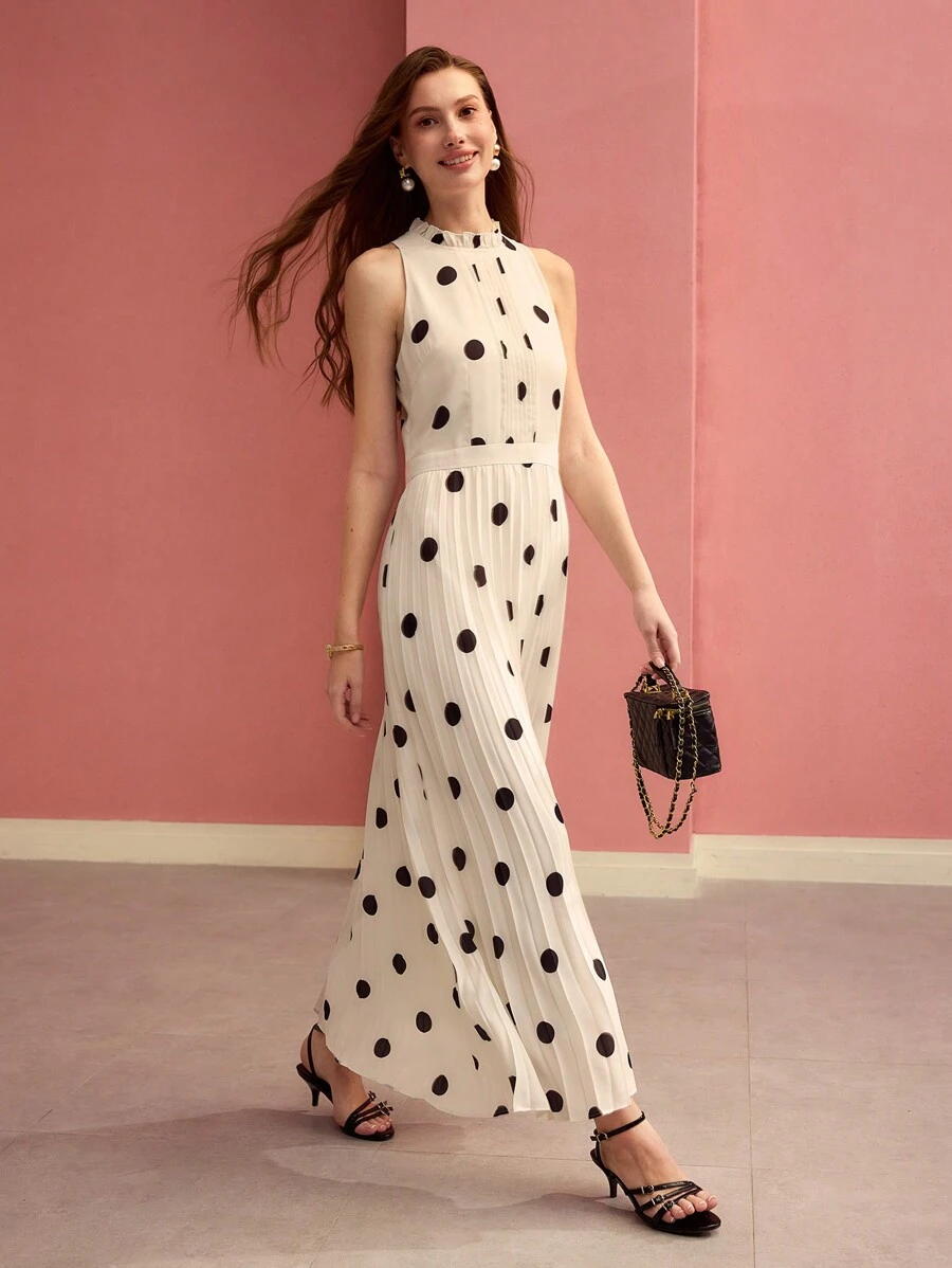 MOTF PREMIUM WOMEN POLKA DOT PRINT PLEATED LONG DRESS,SPRING/SUMMER ...
