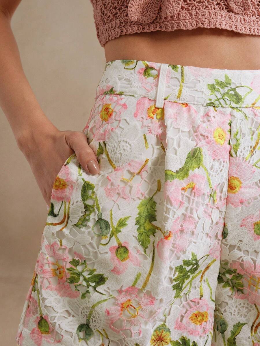 Anewsta Ladies' Water Soluble Lace Printed Fashion Light Luxury Versatile White Shorts Style ...