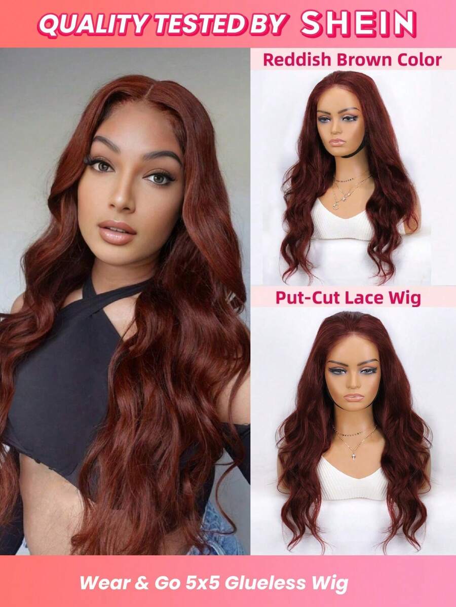 Parrucca con chiusura a onda morbida 5x5 senza colla, colore rosso ...