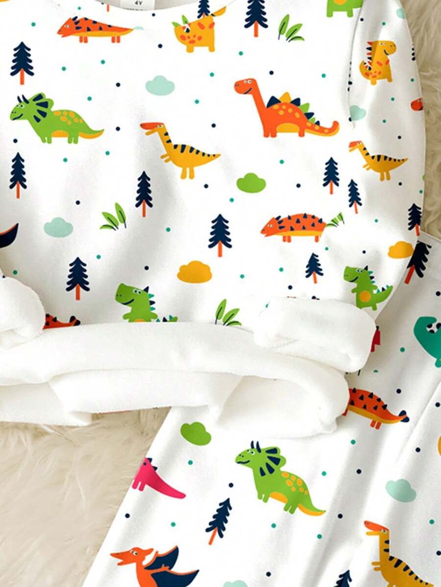 SHEIN Beige, Dinosaur, Cartoon Dinosaur Young Boy Casual Minimalist Snug Fit Comfortable Long ...