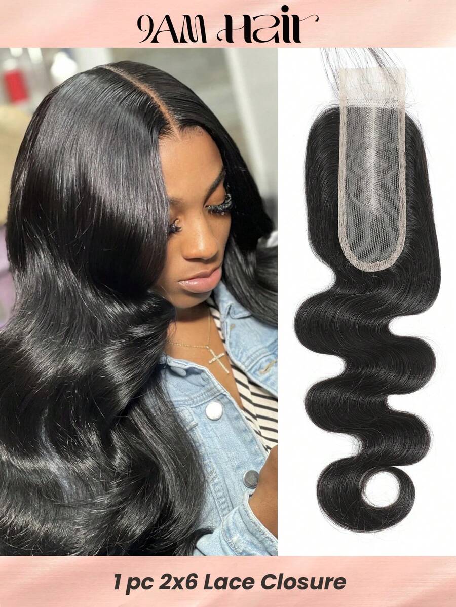 2x6 Chiusura in pizzo trasparente Onda del corpo 100% capelli umani ...