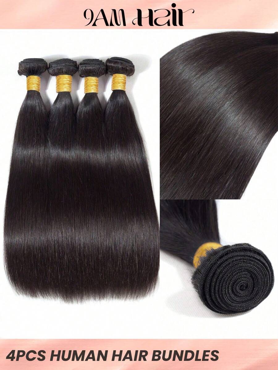 4pcs Straight Human Hair Bundles Virgin Hair Extension 4 Bundles Hair ...