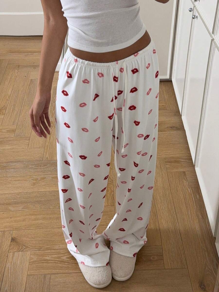 SHEIN EZwear Women Tie-Front Allover Print Casual Pants, Minimalist ...