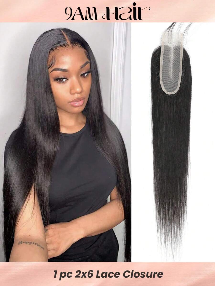 Chiusura in pizzo dritto 2x6 in capelli umani al 100% con parte ...