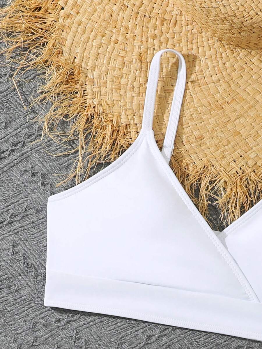 3pcs/Set Teen Girl Bikini Swimsuit, White Bikini Top And Floral Print ...