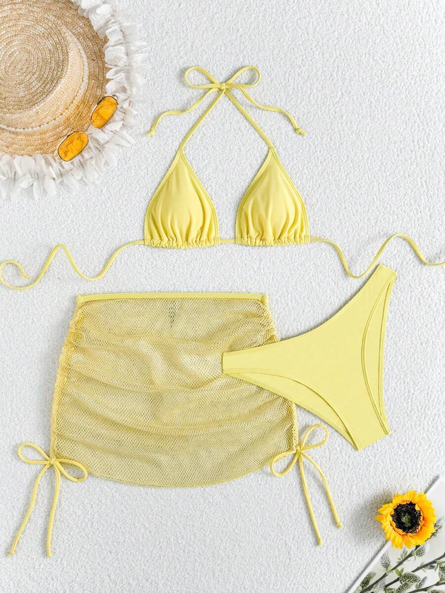 Swim Mod 2025 Women Simple Solid Color Swimwear Set For Beach Vacation ...