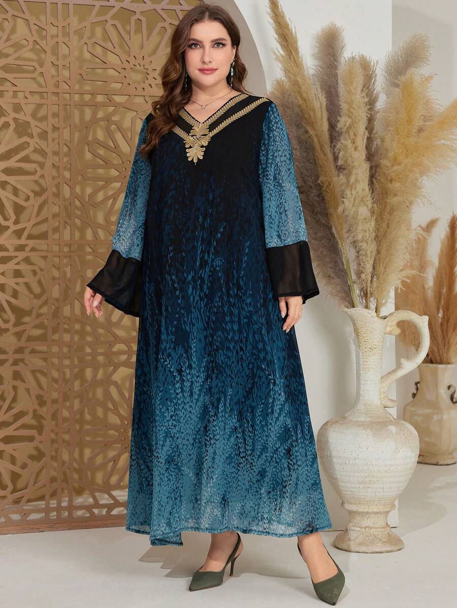 SHEIN Najma Plus Size Arabic Style Women Long Sleeve Elegant Printed ...