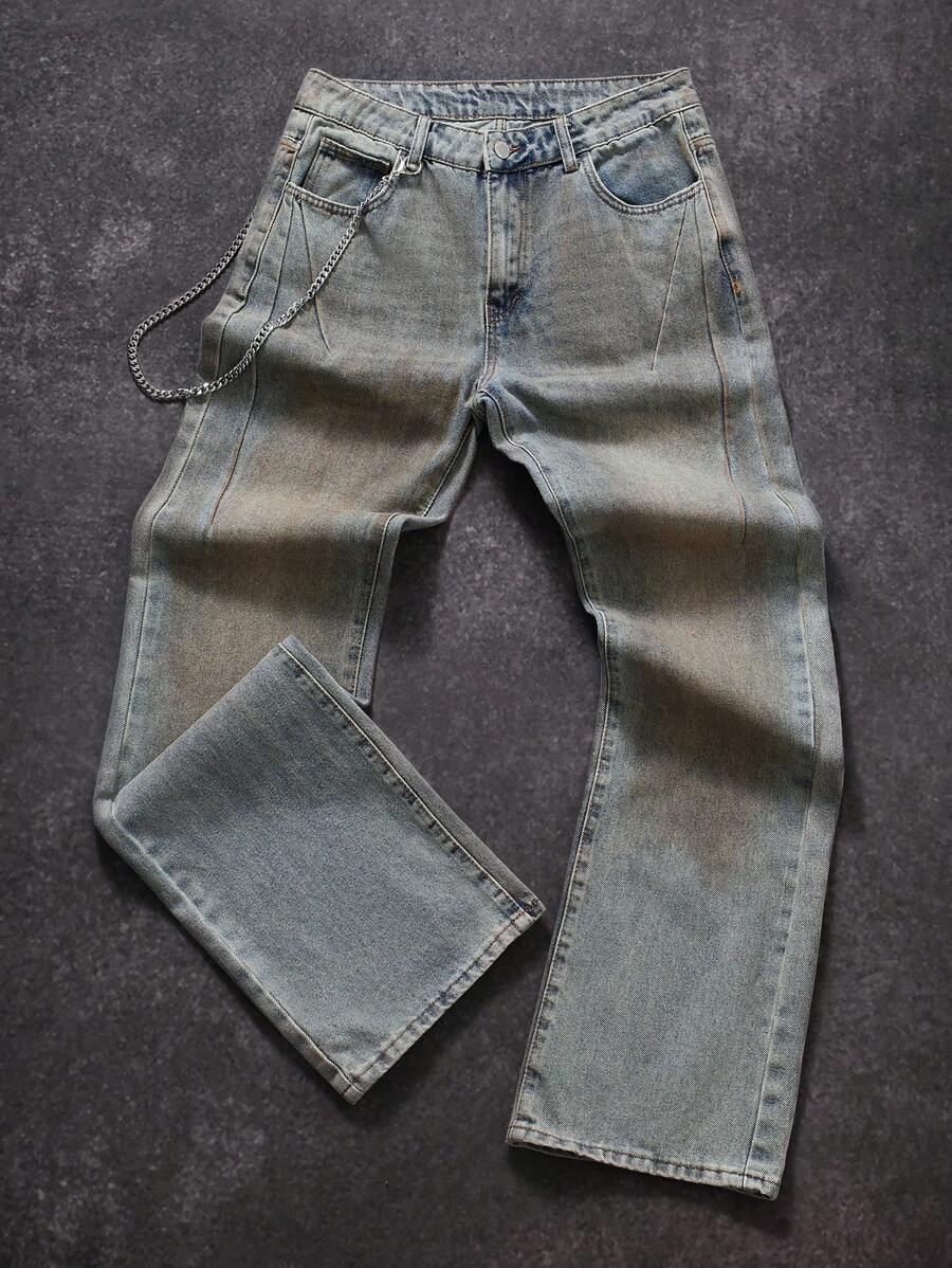 Manfinity EMRG Men's Vintage Faded Blue Denim Flared Jeans, Distressed ...