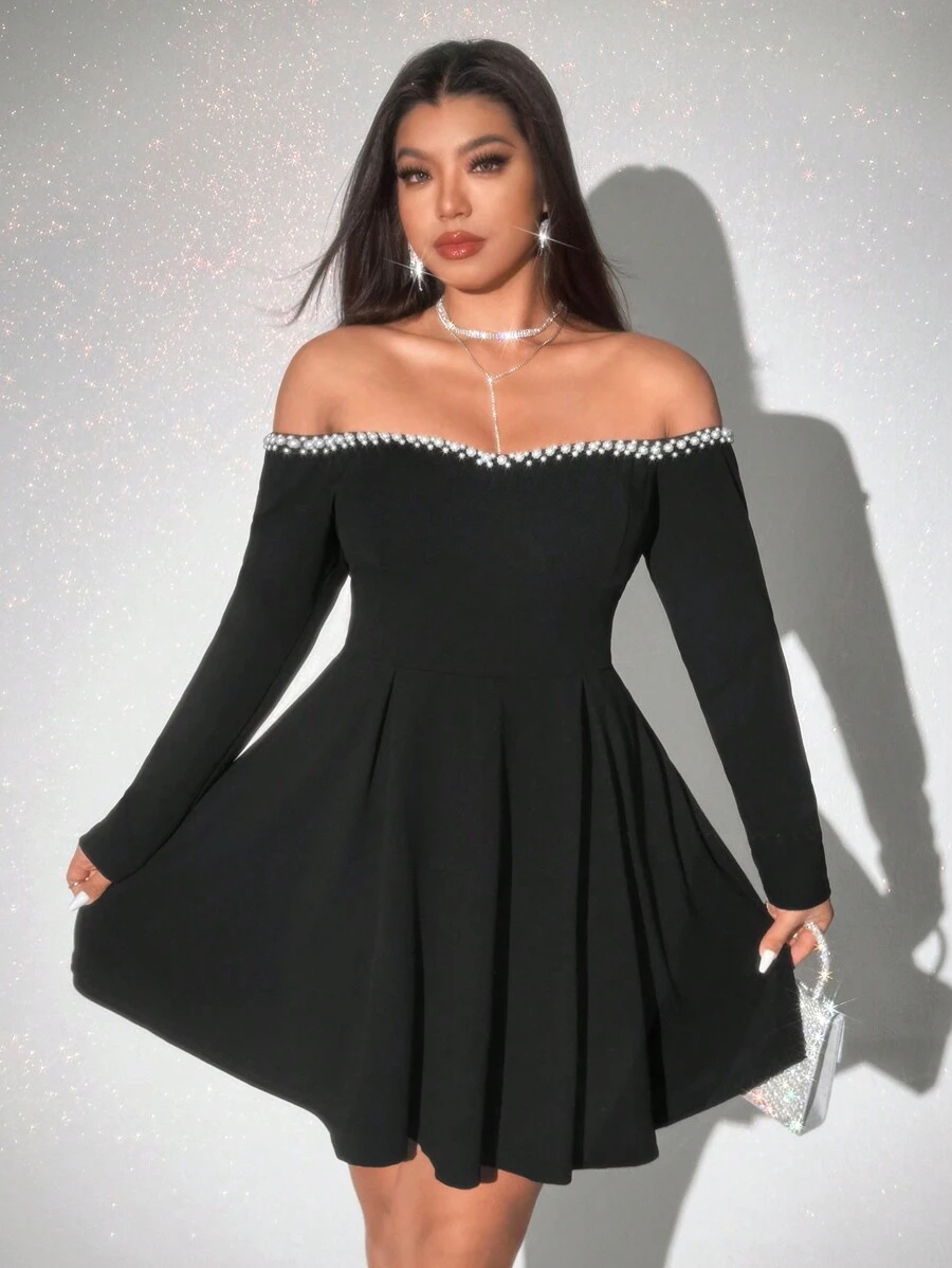 SHEIN BAE Plus Size Women's Elegant Off Shoulder Long Sleeve Dress With ...
