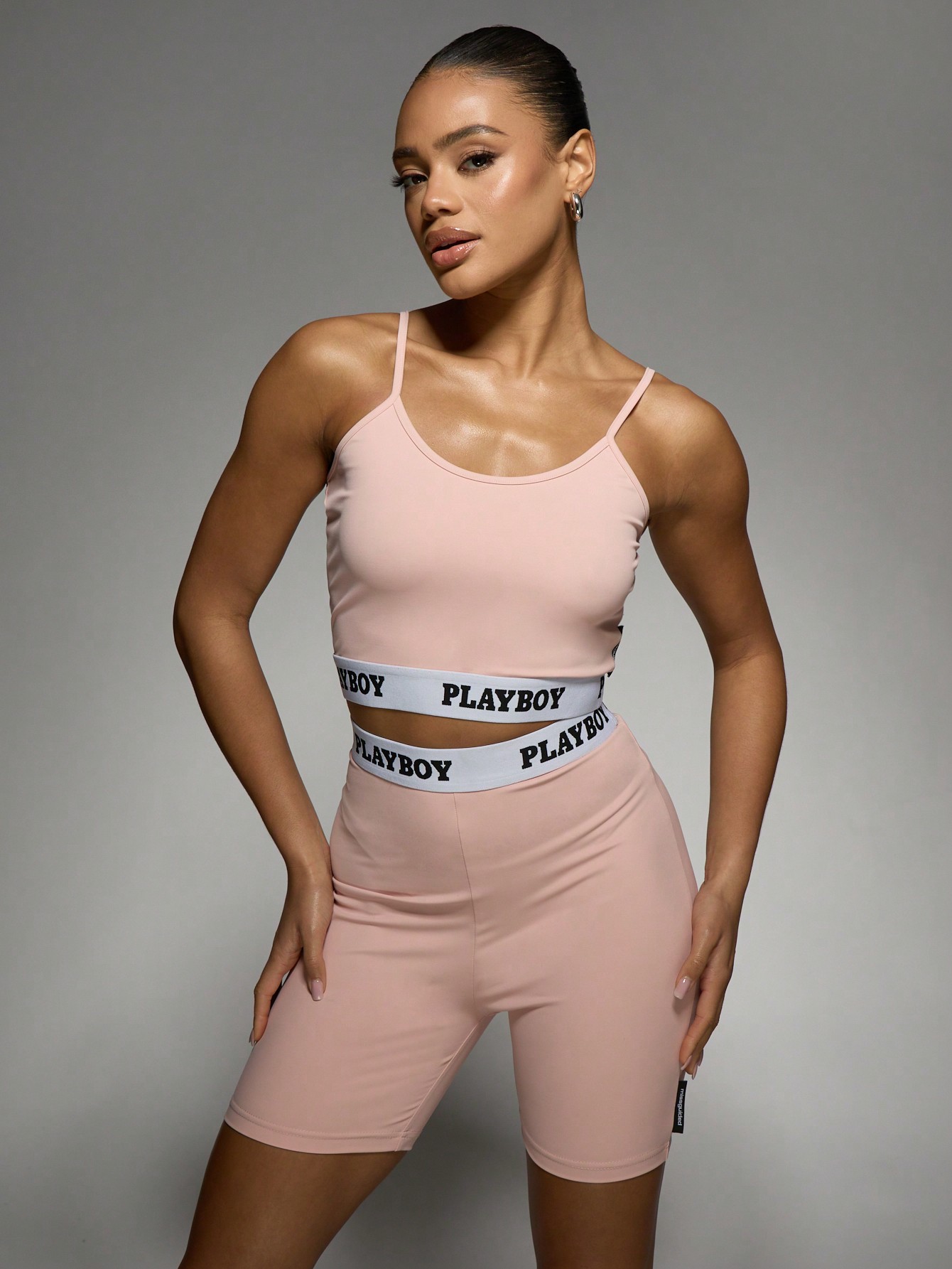 Missguided x Playboy Elastic Band Sports Bra And Cycling Shorts Set ...