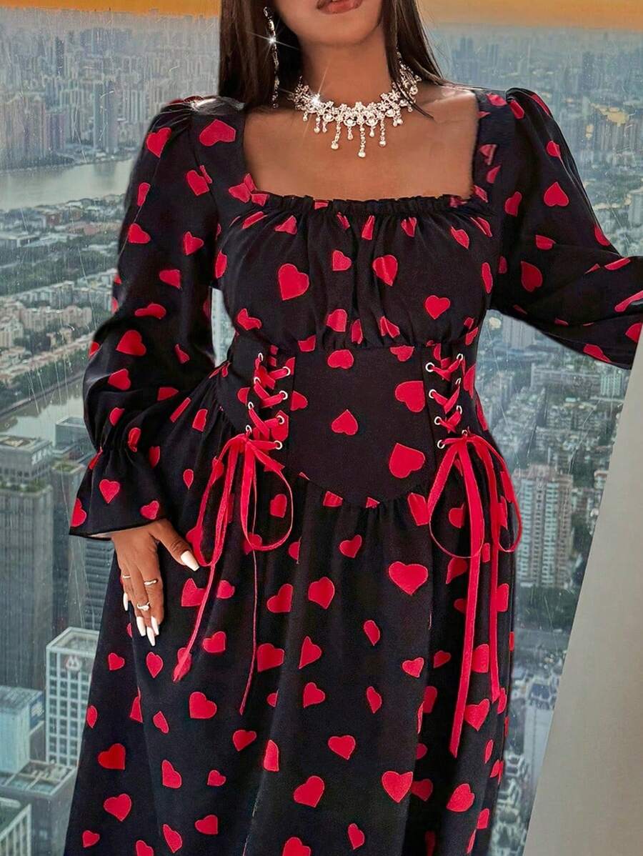 Shein Privé Princess Style Sweetheart Neck Tie Waist Slim Fit Heart