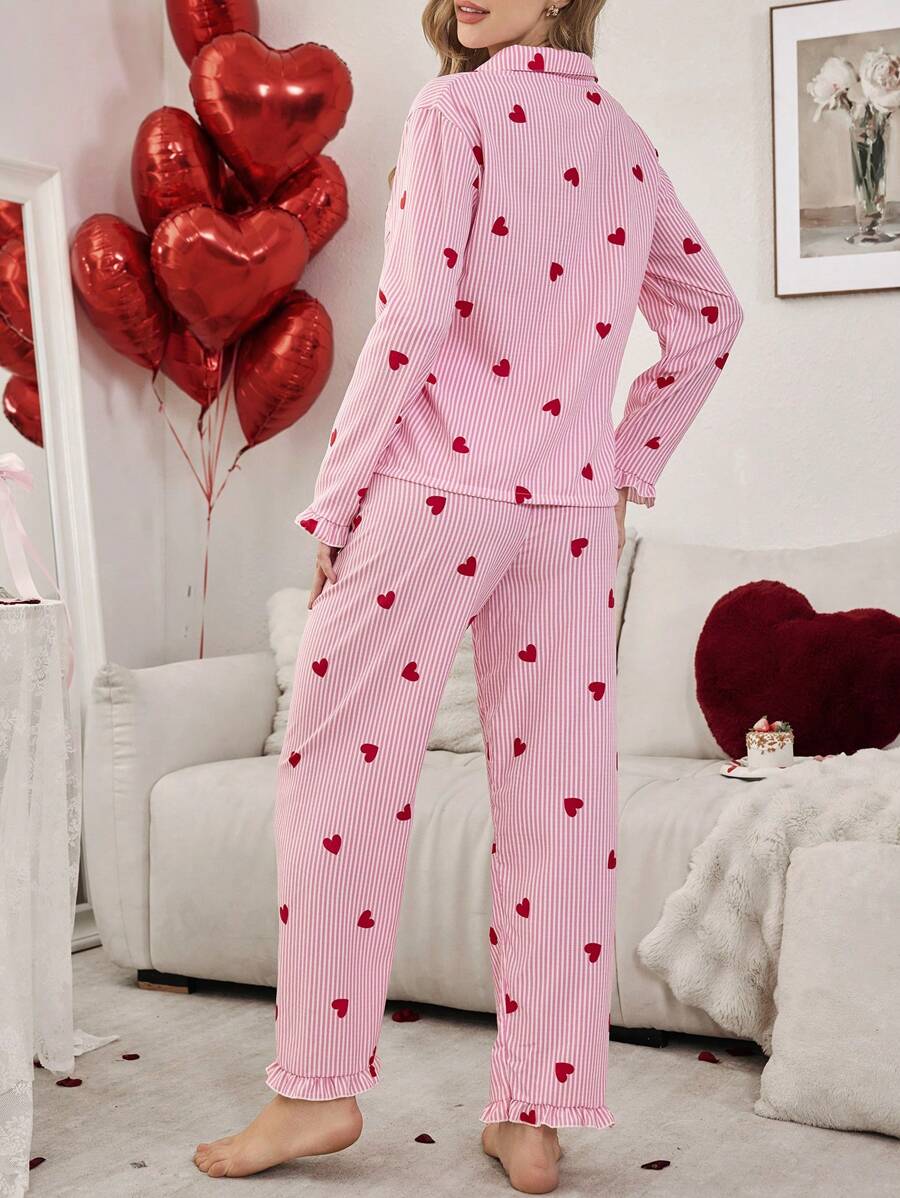 Women Front Button Placket Long Sleeve Pocket Simple Top And Pants ...