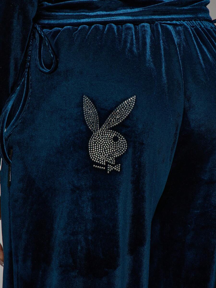 MISSGUIDED Missguided x Playboy Velvet Rhinestone Bunny On Back Wide ...