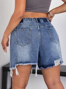 SHEIN EZwear Plus Size Voorkant Knoop Zak Versleten Eenvoudige Casual Denim Shorts | SHEIN Nederland