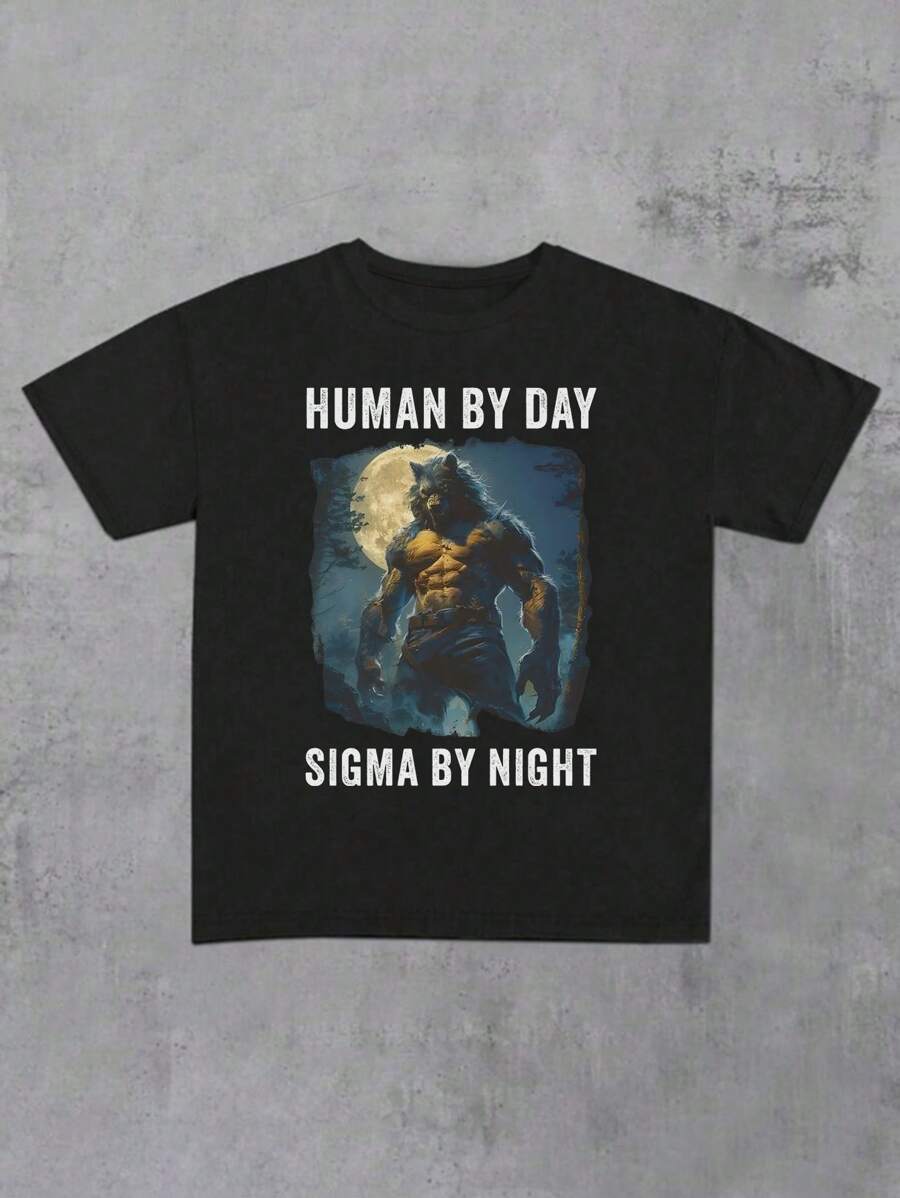 SHEIN EZwear Plus Size Women Lonely Wolf Alpha Graphic Round Neck T ...