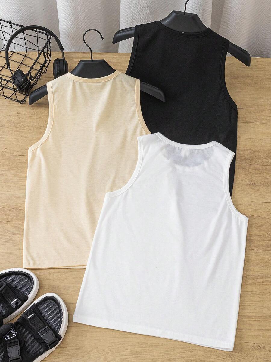 3pcs/Set Tween Boys' Cute Graphic Round Neck Tank Top, Casual For Commute, School, Daily Wear ...