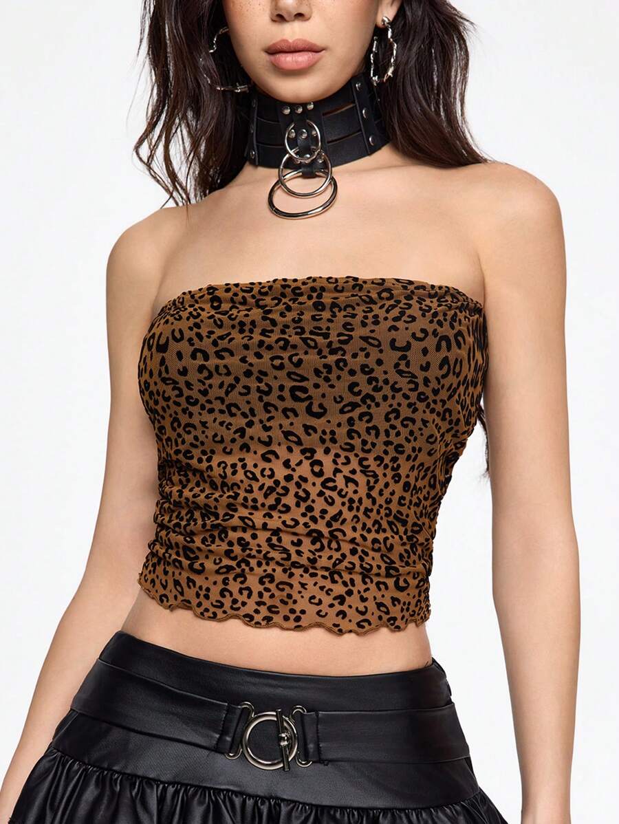 ROMWE Goth Black Flocked Net Sexy Vacation Women Leopard Mesh See ...