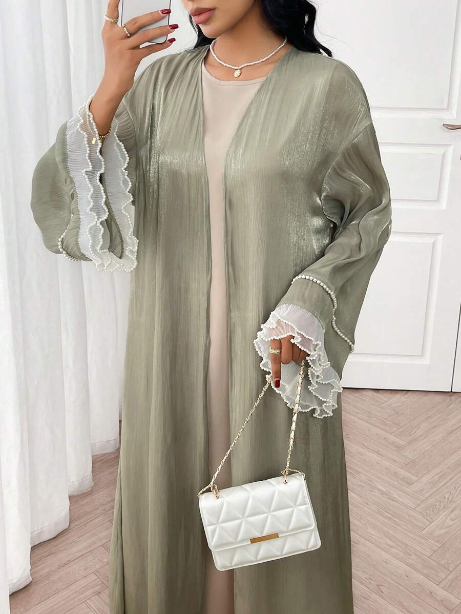Al Najma Women's Loose Fitting Contrast Mesh Bell Sleeve Arabic Abaya ...