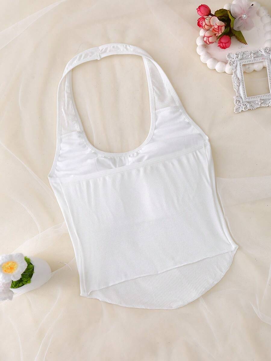 Padded Halter Neck Base Layer Top, White, For Vacation | SHEIN USA