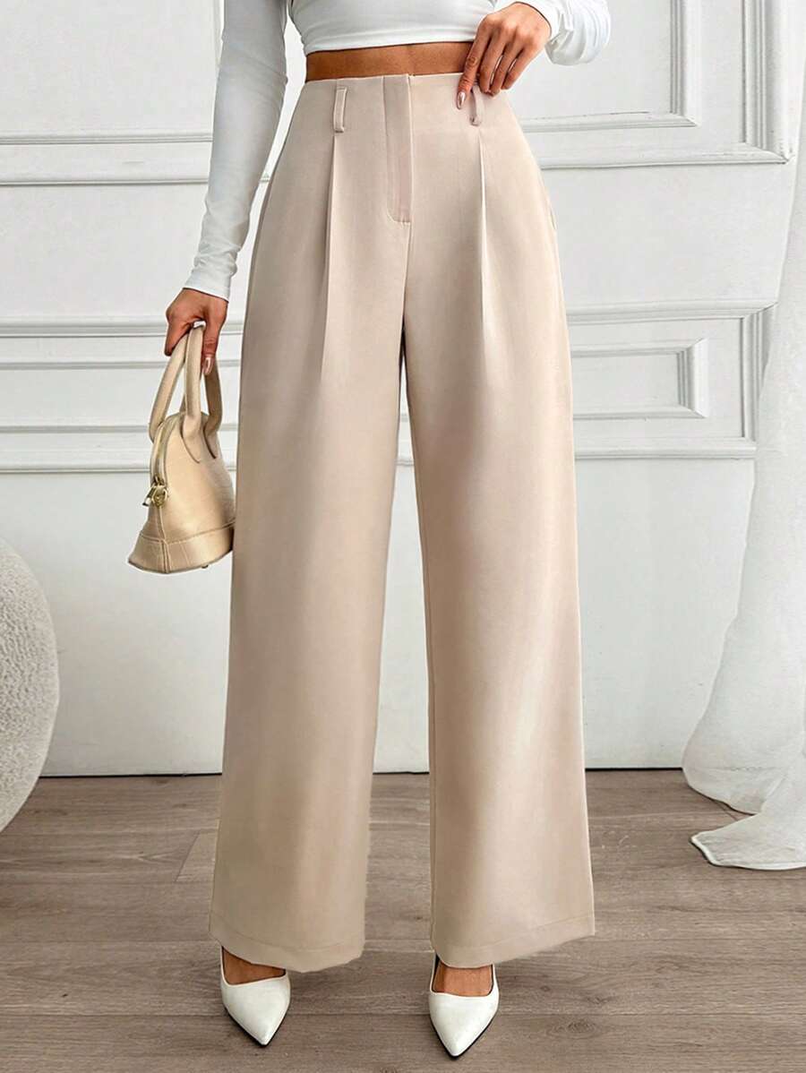 SHEIN Women Elegant Black Color High Waist Straight Pants With Belt ...