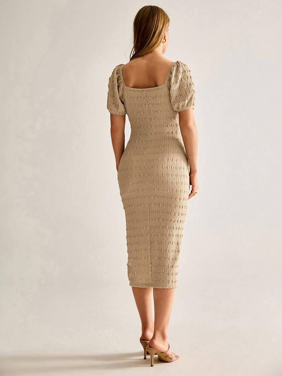 SHEIN MaterniWear Old Money Square Neck Puff Sleeve Knit Maternity ...