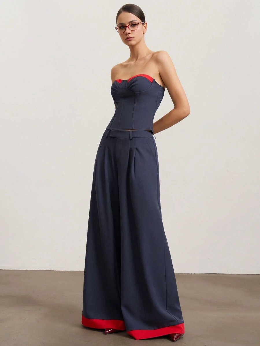 SURIMA ชุดเซ็ต 2 ชิ้น เสื้อและกระโปรงสีคอนทราสต์สำหรับสตรี | SHEIN TH